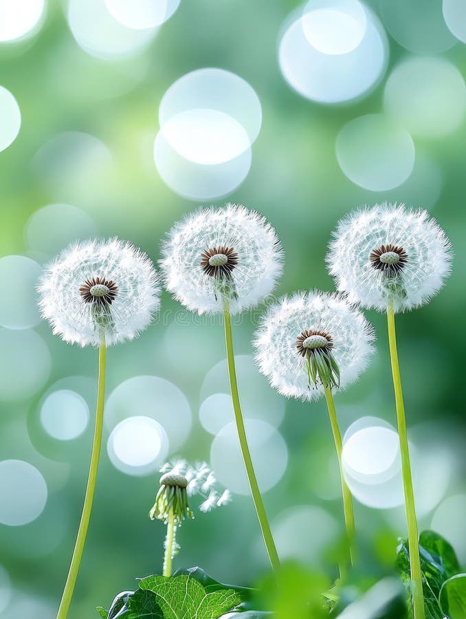 Dandelion Wishes on a Spring Day Five Fluffy Dandelion Clocks ...