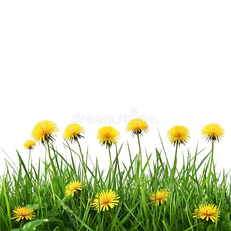 Dandelions in Green Grass Spring Flowers on Transparent Background ...