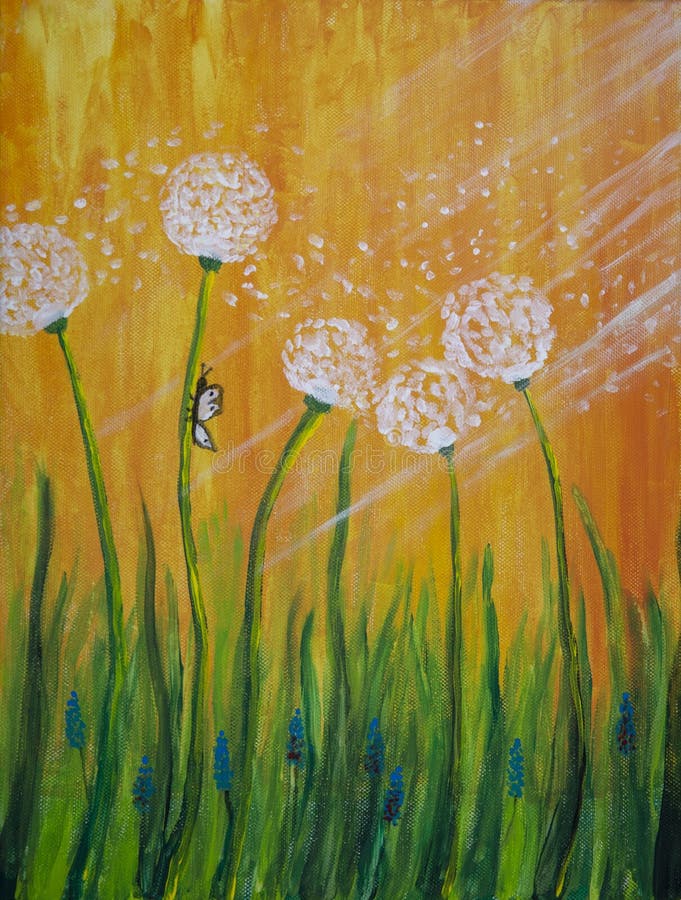 Dandelions in Sunlight Painted with Acrylics Stock Image - Image of ...
