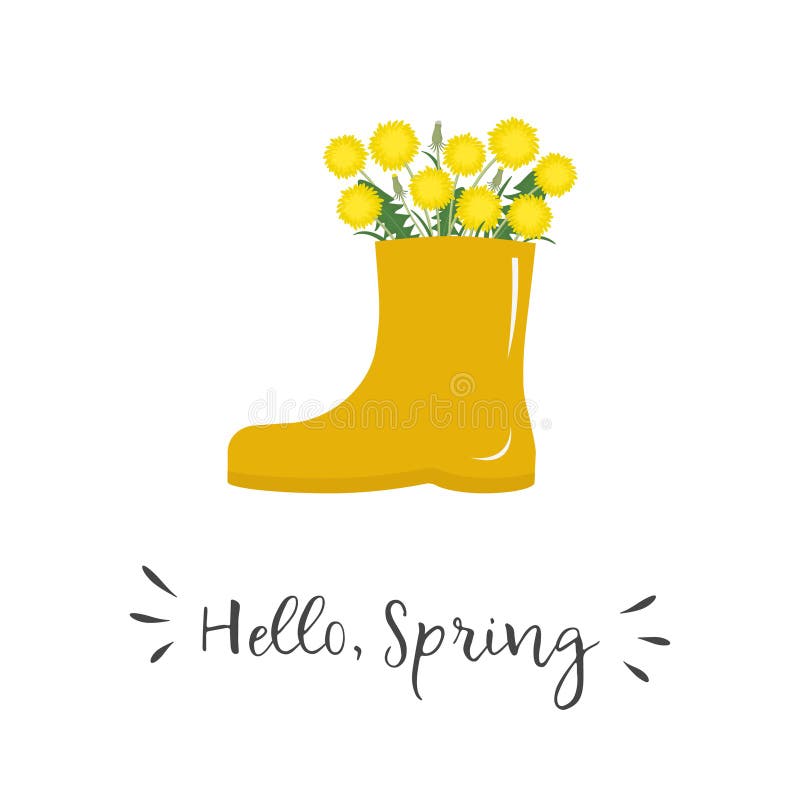 Dandelions in Yellow Rubber Boot. Yellow Spring Flowers Stock Vector ...