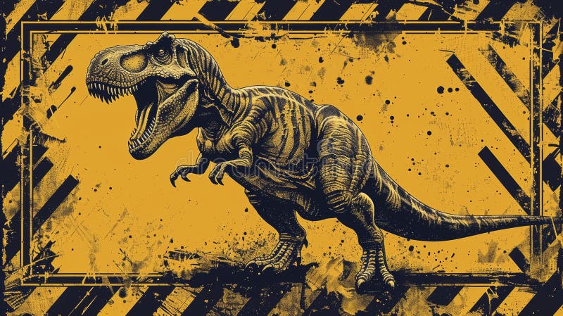 Danger Ahead Warning Sign with T-Rex Generative AI Stock Illustration ...