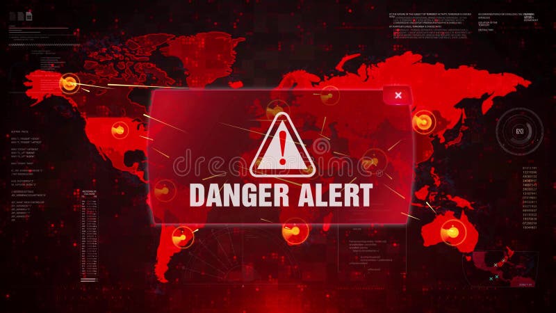 Danger Alert Warning Attack on Screen World Map Loop Motion. Stock ...