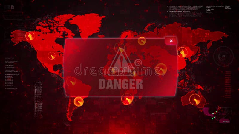 Danger Alert Warning Attack on Screen World Map Loop Motion. Stock ...