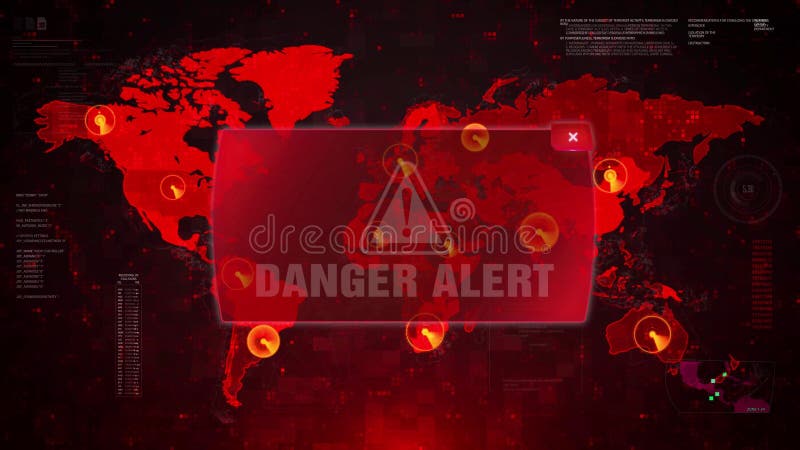 Danger Alert Warning Attack on Screen World Map Loop Motion. Stock ...
