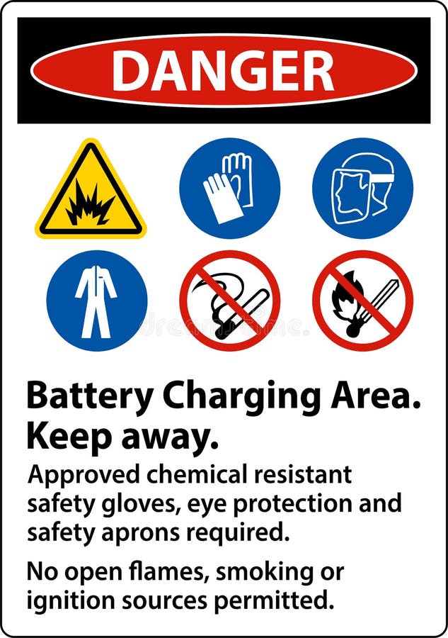 Danger Battery Charging Area Keep Away Sign on White Background Stock ...