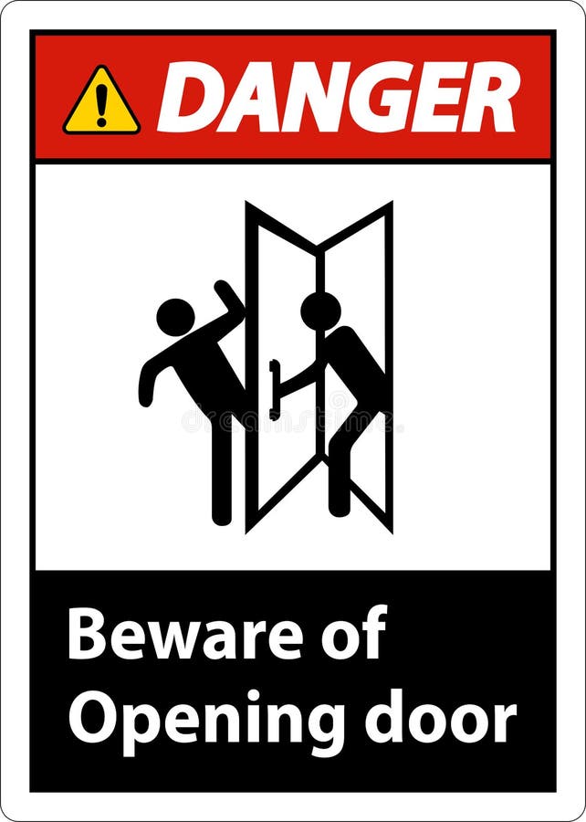Danger Beware Opening Door Sign on White Background Stock Vector ...