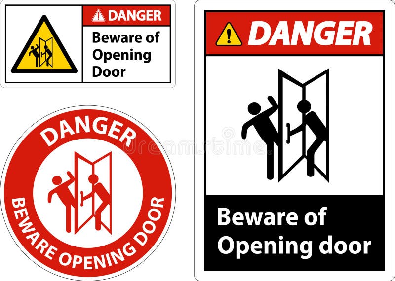 Danger Beware Opening Door Sign on White Background Stock Vector ...