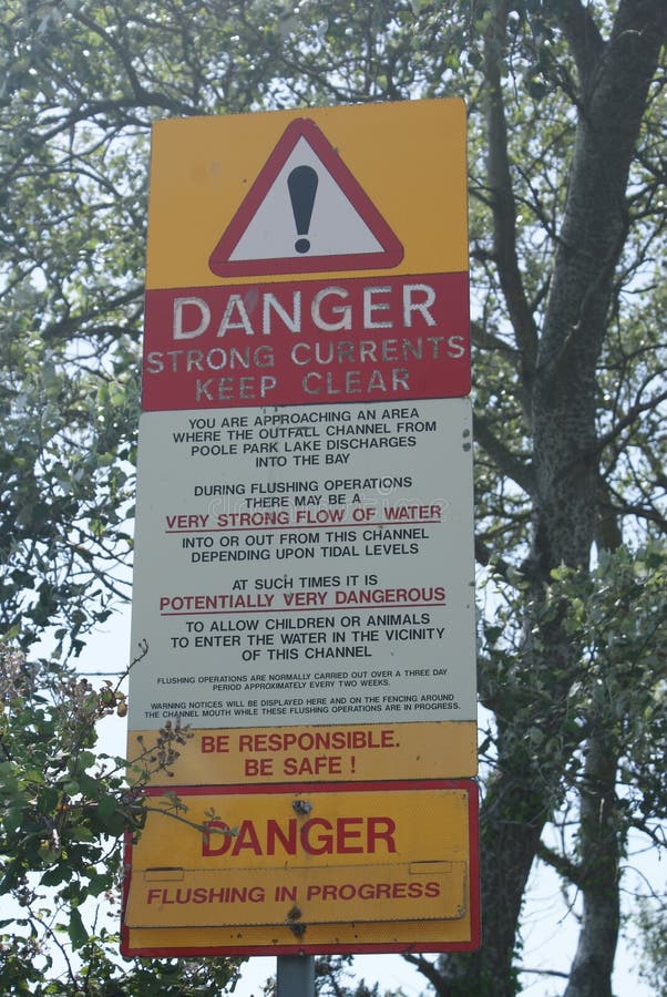 Danger Beware of Strong Currents Signage on a Metal Pole Stock Image ...