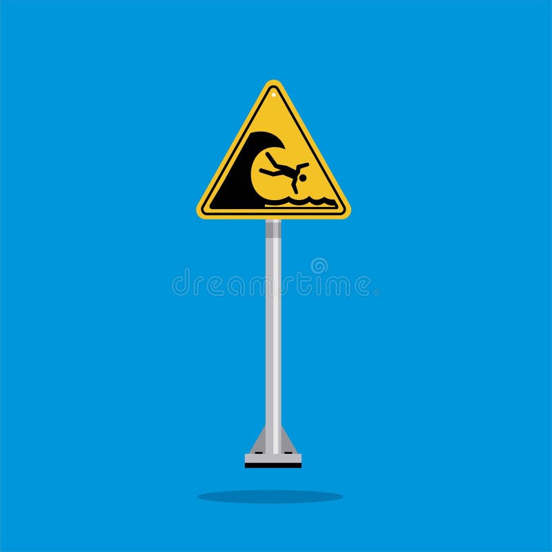 Danger of Big Waves with Yellow Triangle Board Stock Vector ...