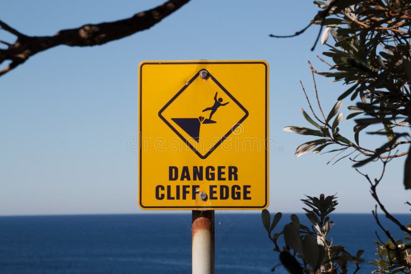 Danger Cliff Edge Sign stock image. Image of edge, warning - 112594499