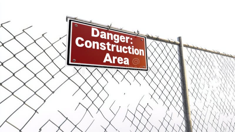 Danger: Construction Area Ahead. Chain Link Fence Warning Sign Stock ...