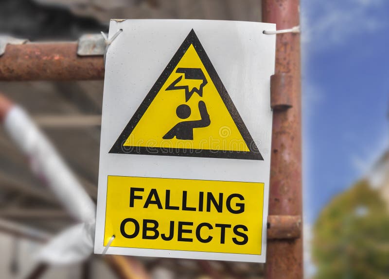 Danger Construction with Falling Objects Yellow Sign Stock Photo ...