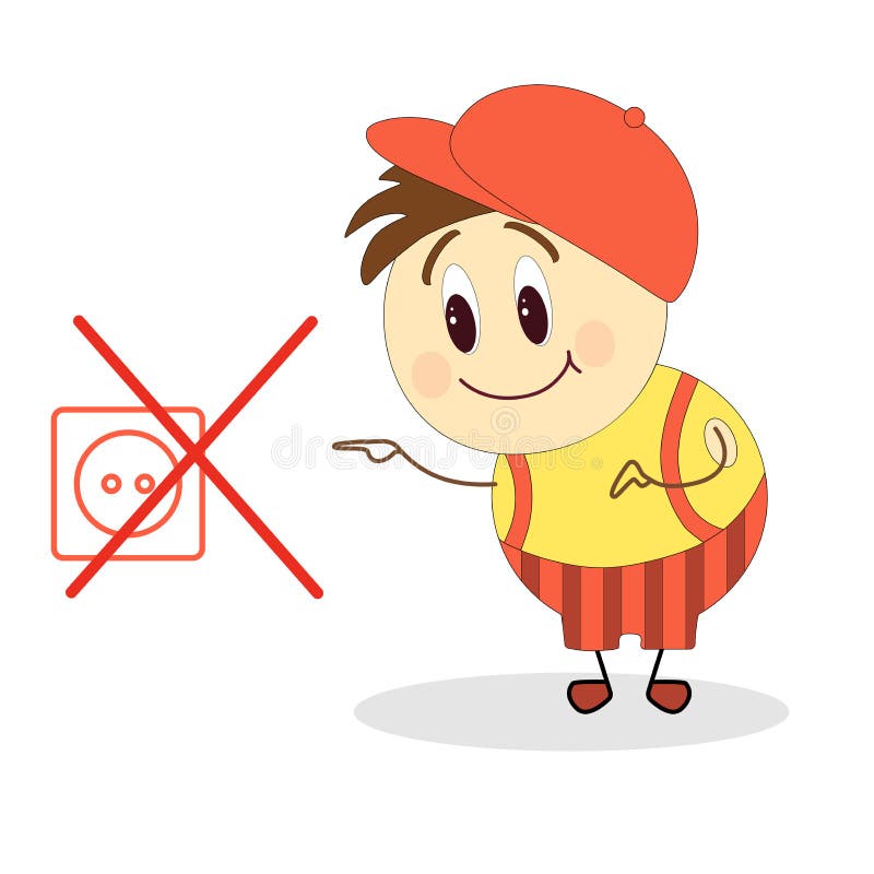 Danger! a Curious Boy Tries To Stick His Finger in the Socket Stock ...