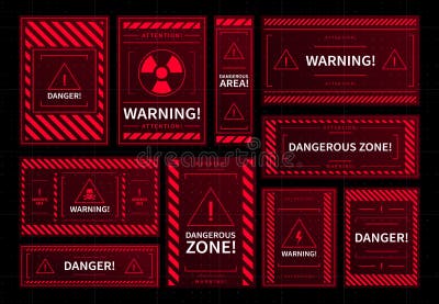Danger and Dangerous Zone Warning Red Frames, HUD Stock Vector ...