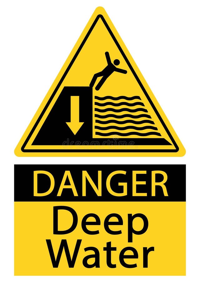 Danger Deep Water, Yellow Triangle Sign with Symbol and Text Stock ...