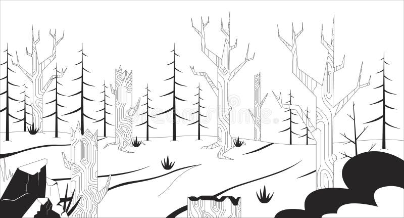 Danger of Deforestation Black and White Line Illustration Stock Vector ...