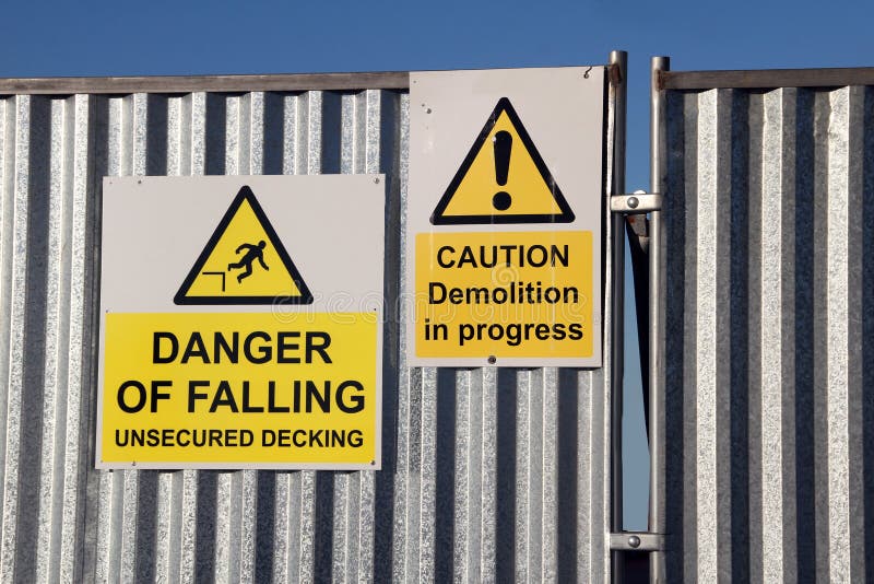Danger Demolition Falling Signs Stock Photo - Image of sign, caution ...