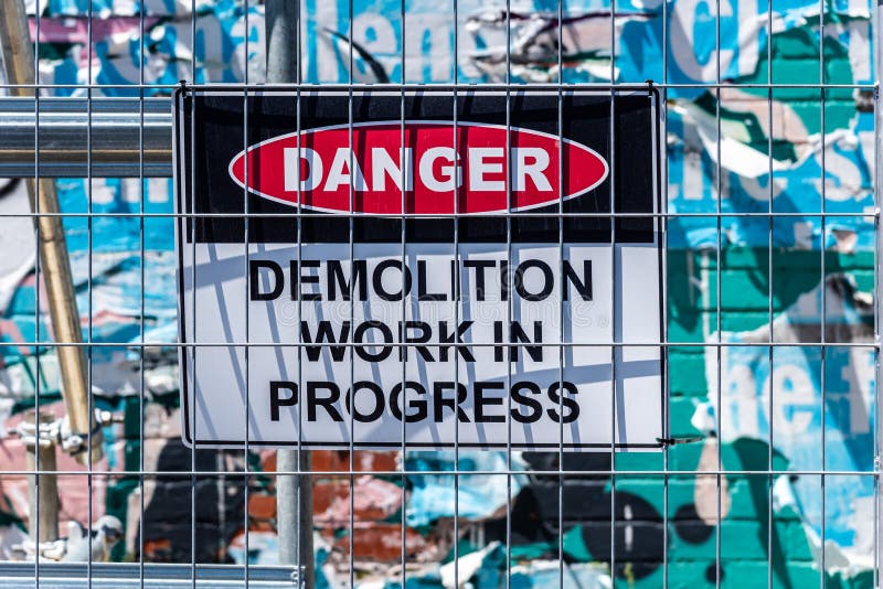Danger demolition sign stock photo. Image of warning - 95165380