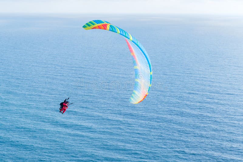 Danger Extreme Flying Tandem Paraglider Over the Sea Stock Photo ...