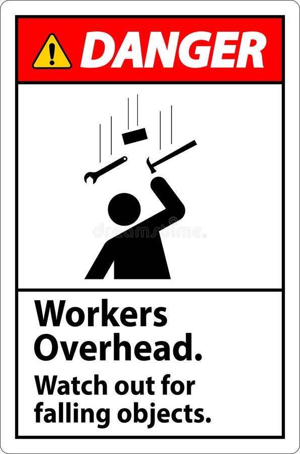Danger Falling Debris Sign, Workers Overhead Falling Objects Stock ...