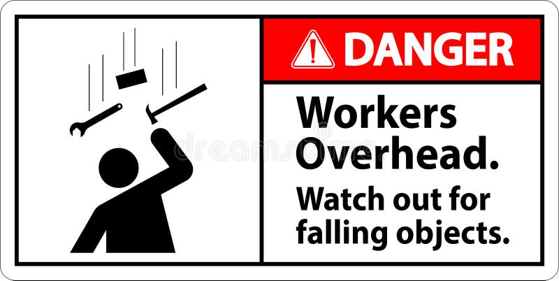 Danger Falling Debris Sign, Workers Overhead Falling Objects Stock ...