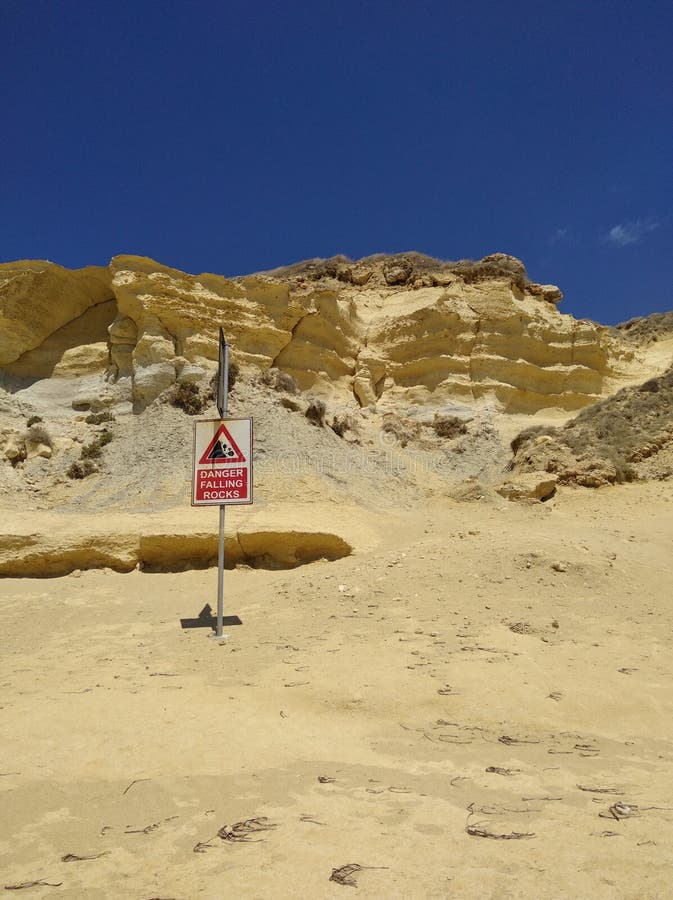 Danger Falling Rocks Sign Mediterranean Beach Stock Photos - Free ...