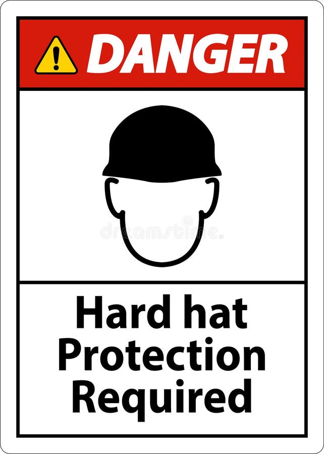 Danger Hard Hat Protection Required Sign on White Background Stock ...