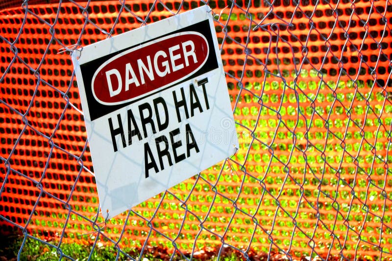 Danger Hart Hat Area Sign in Construction Zone Stock Image - Image of ...