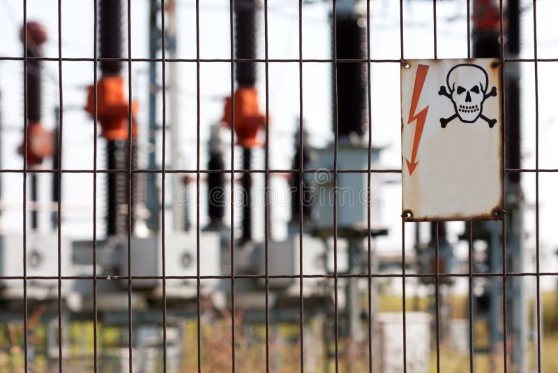 Danger High Voltage Sign on Power Plant Entrance Stock Image - Image of ...