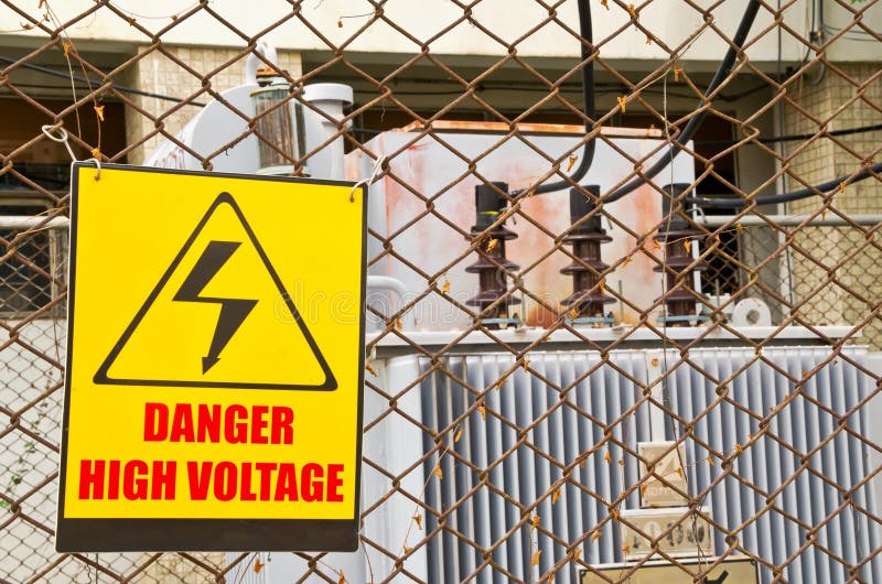 Danger High Voltage Warning Sign Stock Image - Image of machine, fence ...