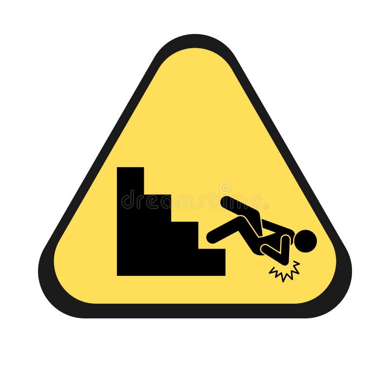 Danger Icon Falling Down Stairs with Yellow Triangle Sign. Isolated on ...