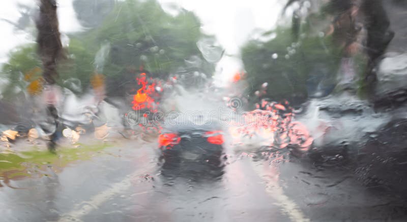 Bad Visibility from the Cab of a Car on Rainy Day Stock Photo - Image ...