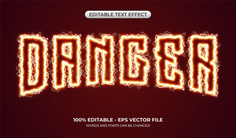 Danger Lightning Text Effect. Editable Sparks Flame Text Effect Stock Vector - Illustration of ...