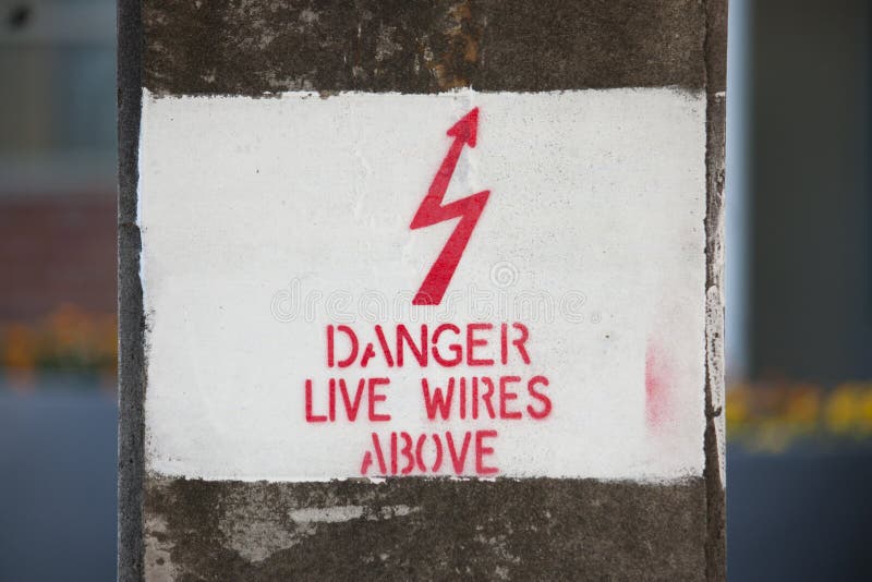 Danger live wires above stock photo. Image of power, electricity - 38178372