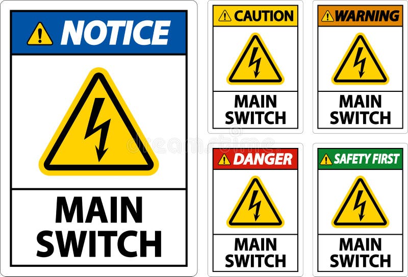 Danger Main Switch Sign on White Background Stock Vector - Illustration ...