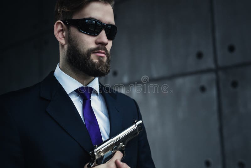Danger man with gun stock photo. Image of beard, european - 56077436