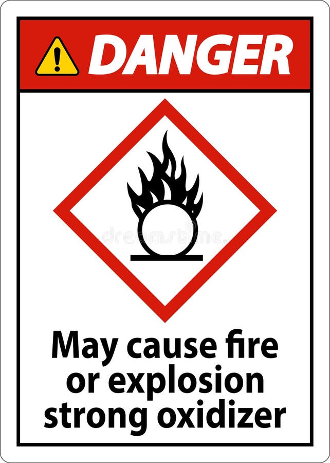 Danger May Cause Fire or Explosion Sign on White Background Stock ...