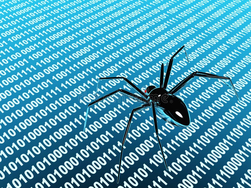 Metallic Robot - Spider On Surface With Binary Code Stock Illustration ...