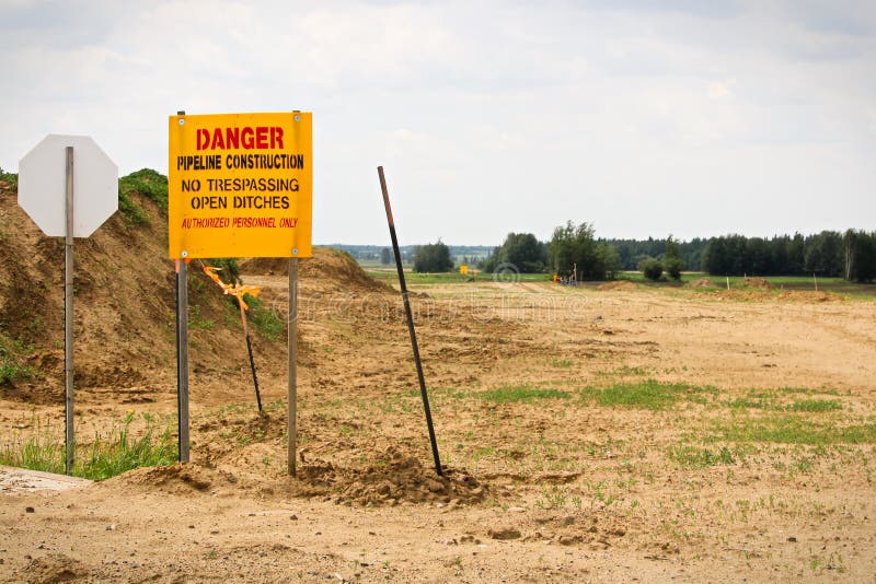 Danger Pipeline Construction Sign with No Trespassing Stock Image ...