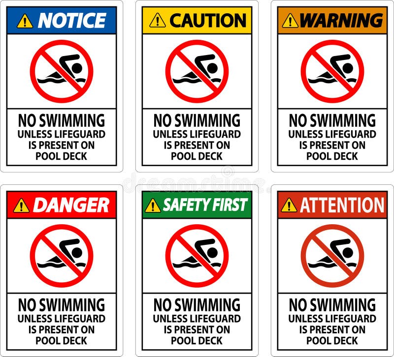 Danger Pool Sign No Swimming Unless Lifeguard is Present on Pool Deck ...