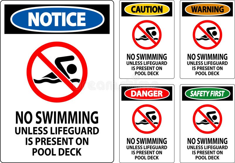 Danger Pool Sign No Swimming Unless Lifeguard is Present on Pool Deck ...