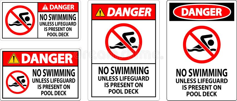 Danger Pool Sign No Swimming Unless Lifeguard is Present on Pool Deck ...
