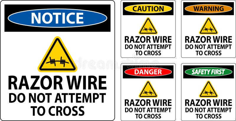 Danger Razor Wire Sign Razor Wire Do Not Attempt To Cross Stock ...