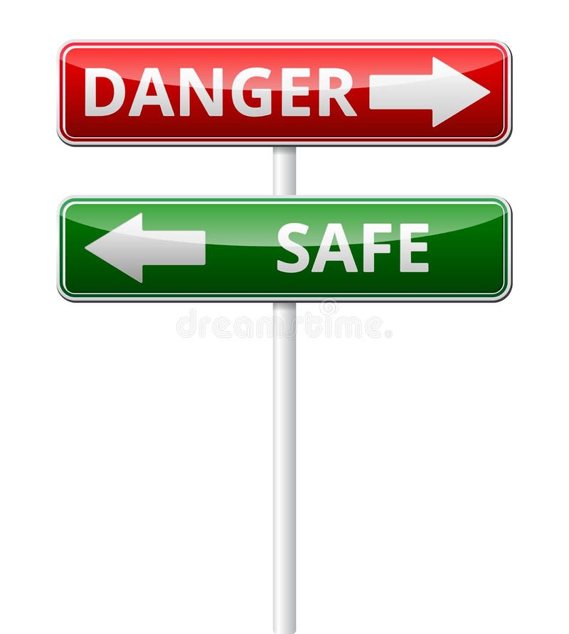 Danger Safe Traffic Sign with Reflection Isolated on White Background ...