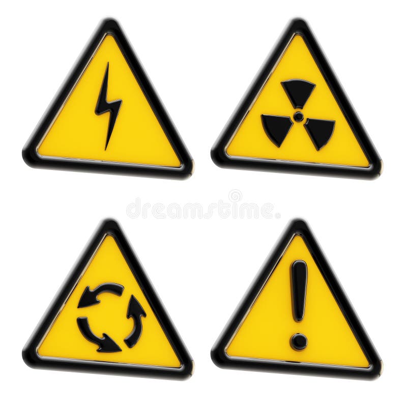 Danger: Set of Yellow Triangle Warning Signs Stock Illustration ...
