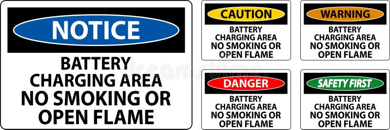Danger Sign Battery Charging Area, No Smoking or Open Flame Stock ...