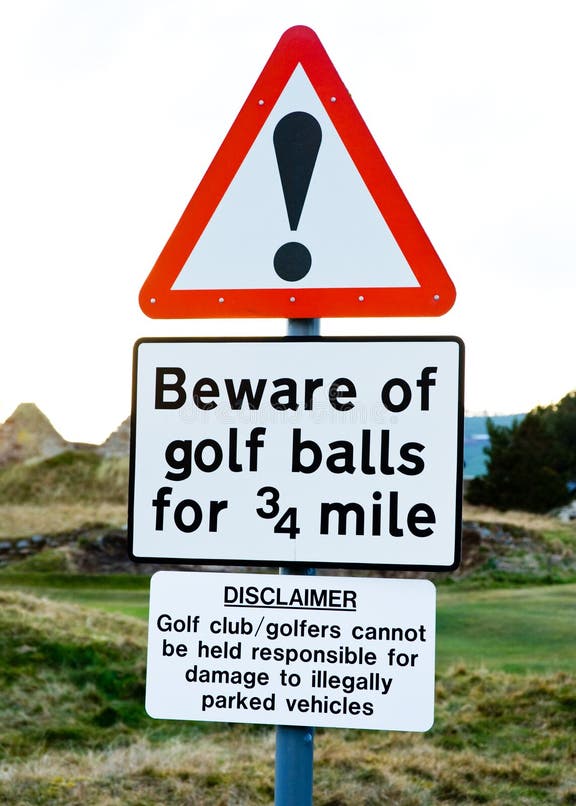 Danger Sign: Beware of Golf Balls. Stock Photo - Image of quarters ...
