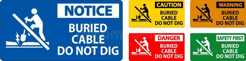 Danger Sign Buried Cable, Do Not Dig on White Background Stock Vector ...