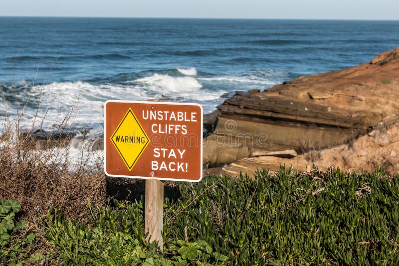 Danger Sign with Cliffs in Background at Sunset Cliffs Stock Photo ...
