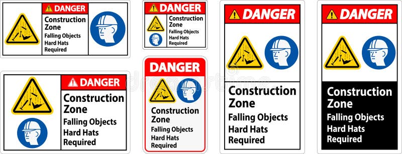 Danger Sign, Construction Zone, Falling Objects Hard Hats Required ...